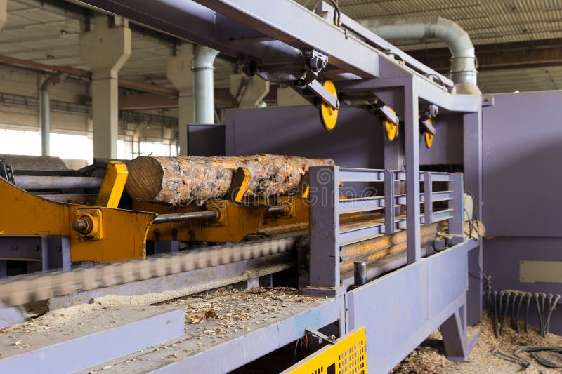 Sawmill. Process of Cutting Logs into Boards Stock Photo - Image of ...