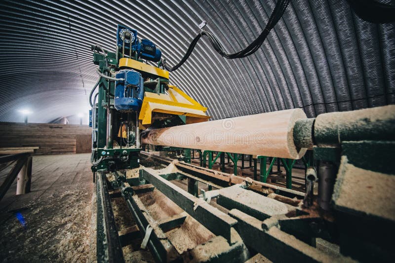 Process of Machining Logs in a Machine Stock Photo - Image of forestry ...