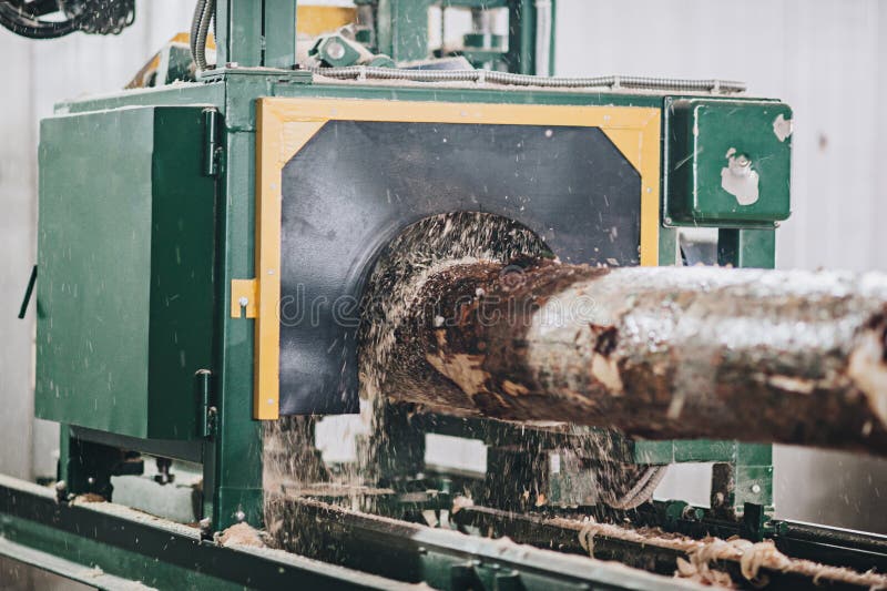 Process of Machining Logs in a Machine Stock Photo - Image of building ...