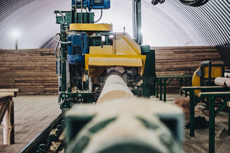 Process of Machining Logs in a Machine Stock Photo - Image of line ...