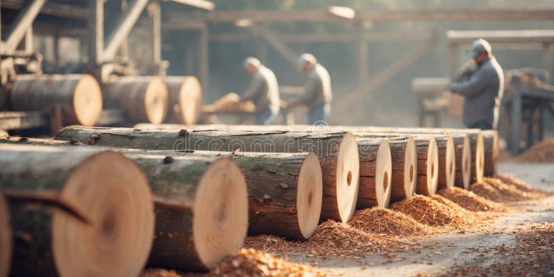 Sawmill Processing Freshly Cut Logs Lumber Wood Chips Stock Photos ...