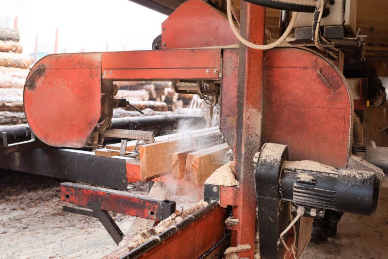 Sawmill. the Production Process of Processing Logs and Sawing Wood in ...