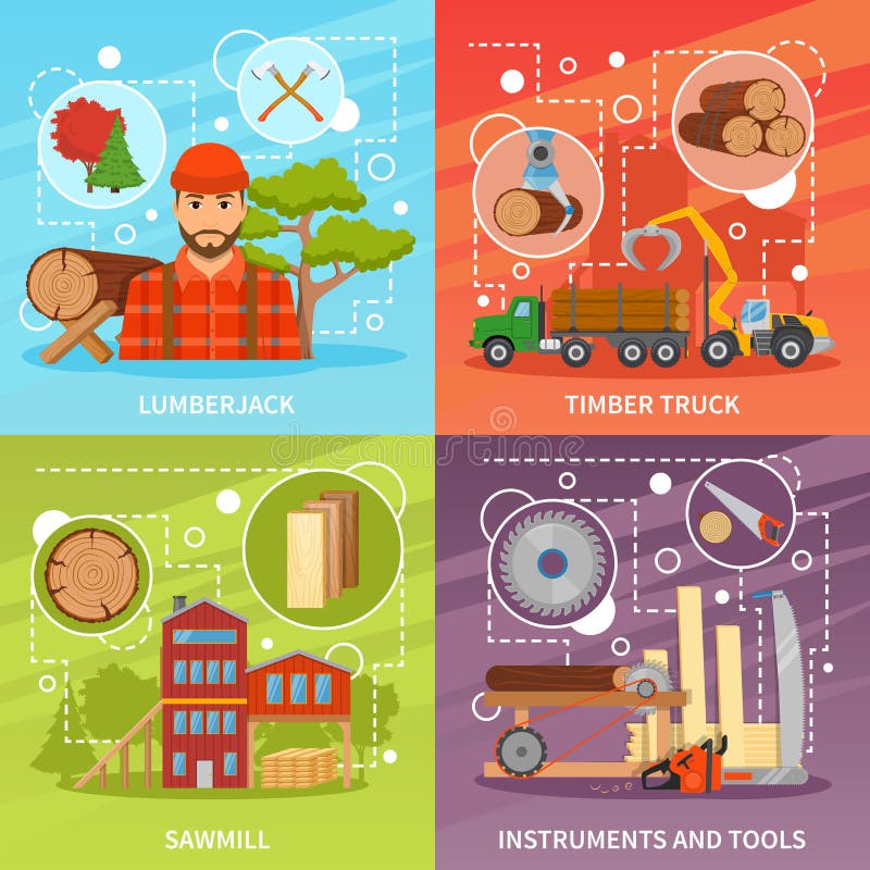 Sawmill Timber Flat Infographic Stock Vector - Illustration of factory ...
