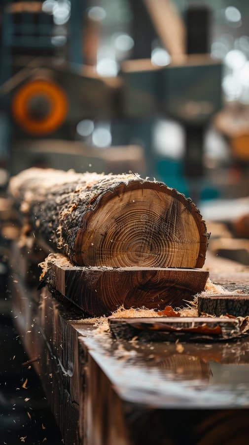 Sawmill with Tree Cut Close-up, Timber Harvesting Stock Image - Image ...