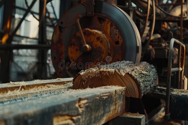 Sawmill with Tree Cut Close-up, Timber Harvesting Stock Photo - Image ...