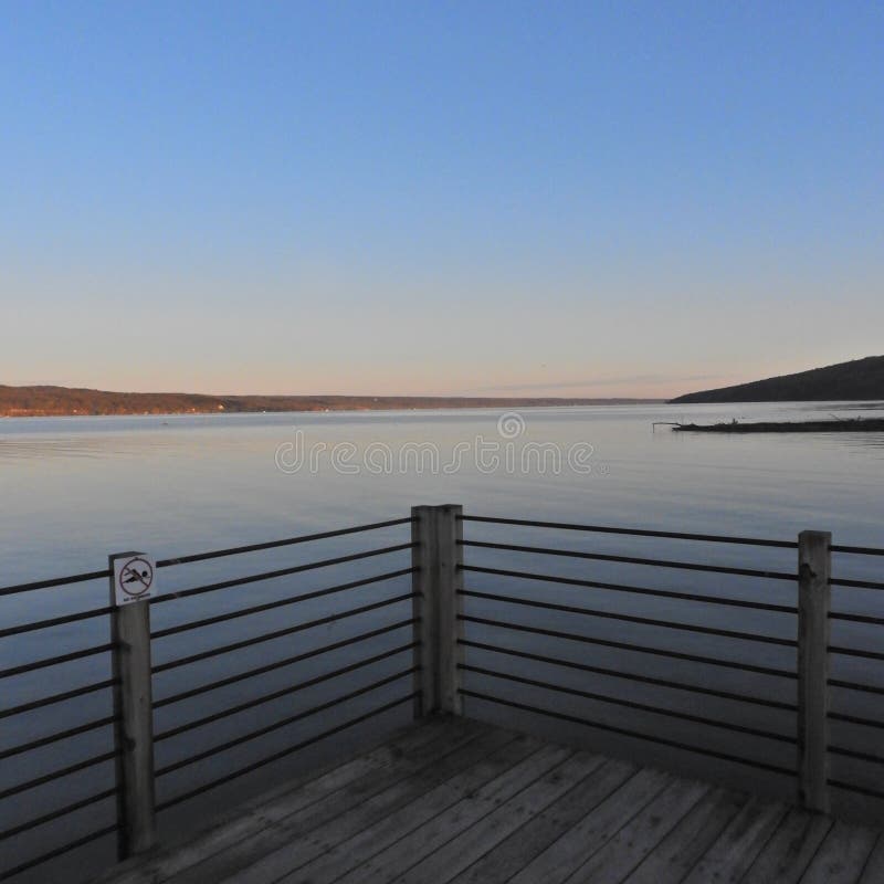 Dock Railing Northern View of Cayuga Lake Stock Photo - Image of pier ...