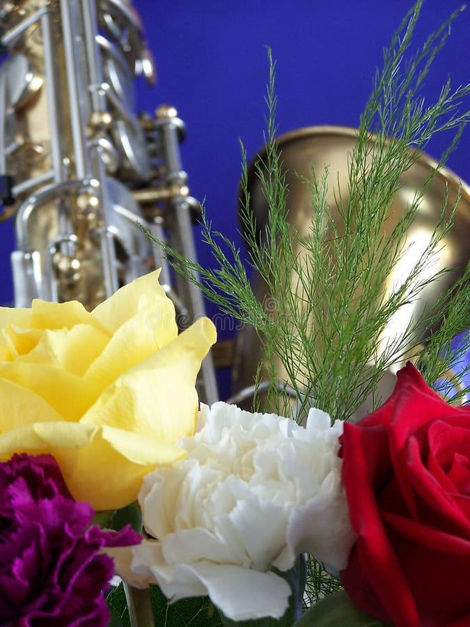 Saxophone With Flowers. Flat Lay, Top View Stock Photo - Image of ...