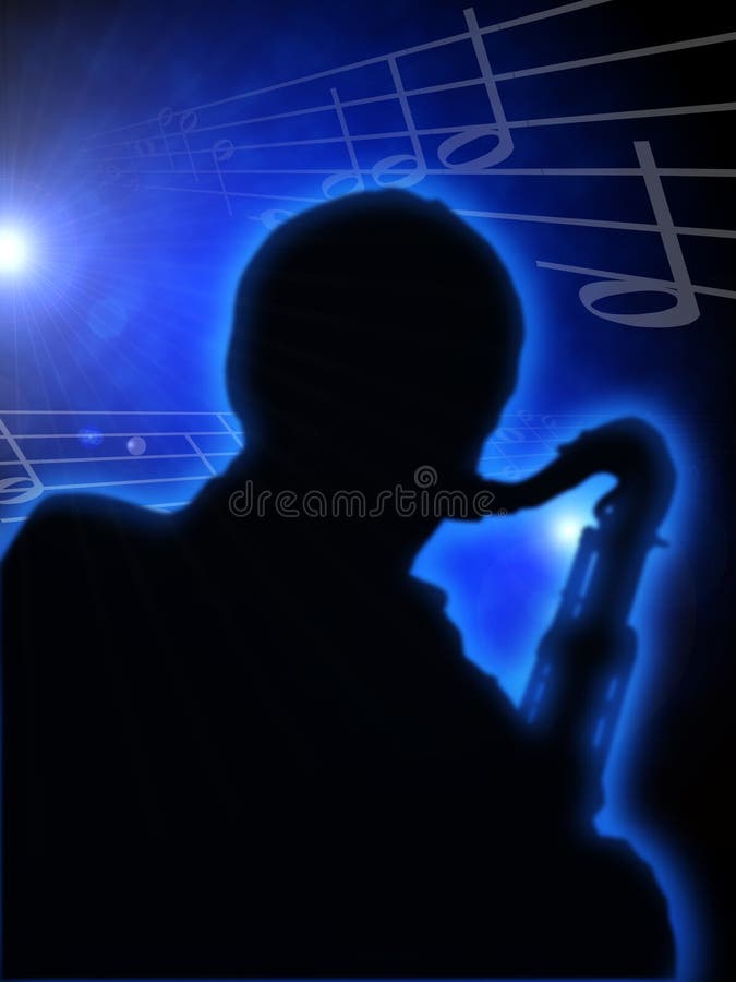 Saxophone Player in the Moon Stock Illustration - Illustration of waves ...