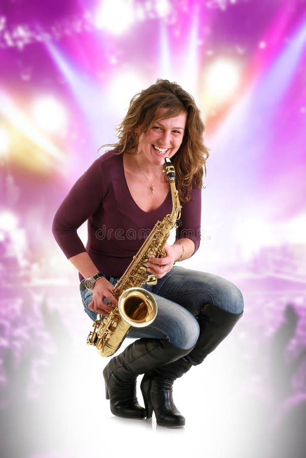 Girl with sax stock image. Image of elegant, entertainment - 12820545