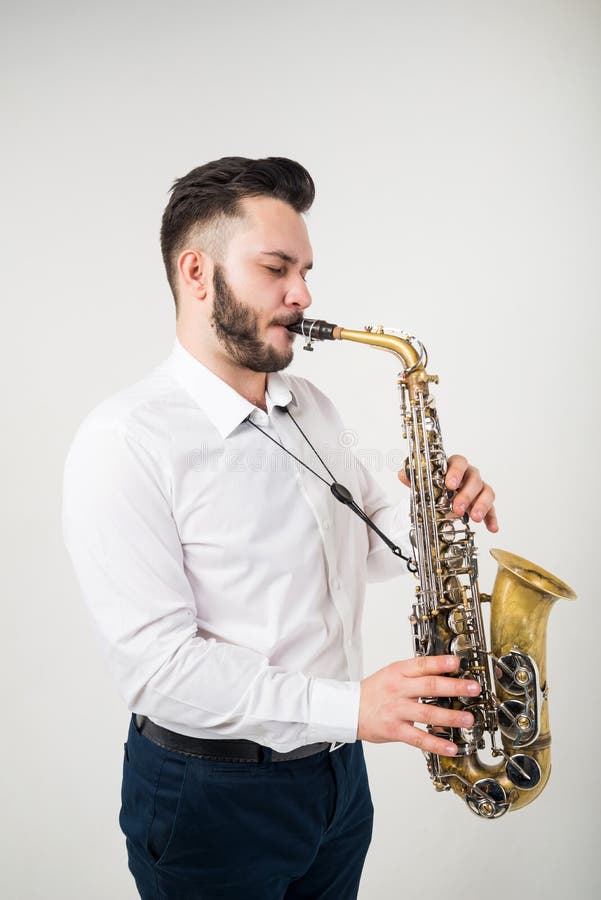 Saxofonista Do Jogador De Saxofone Com Saxofone Foto de Stock - Imagem ...