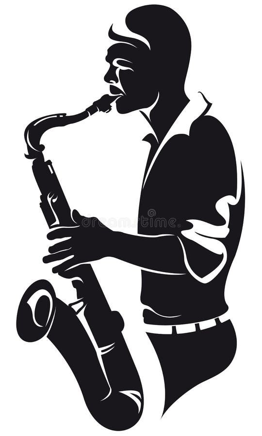 Saxofonista, silhueta ilustração do vetor. Ilustração de musical - 26379914