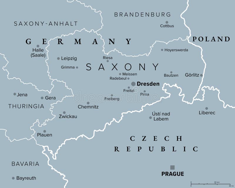 Saxony, a State in Germany, Gray Political Map with Capital Dresden ...