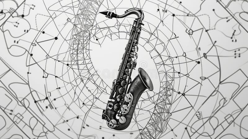 Saxophone with Abstract Line Art Background Stock Image - Image of ...