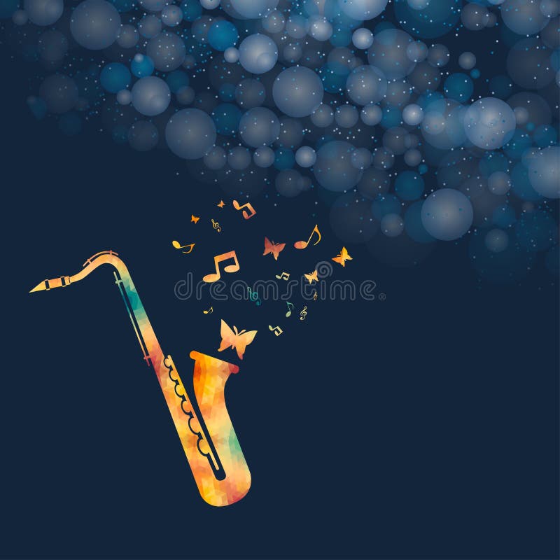 Saxophone Art Dark Blue Sky Background Stock Vector - Illustration of ...