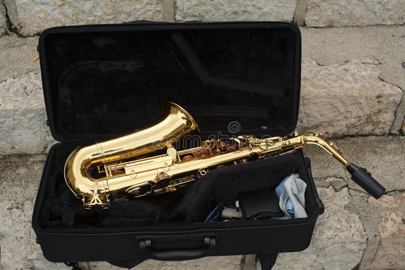 Saxophone in a box stock image. Image of muisic, musical - 73372619