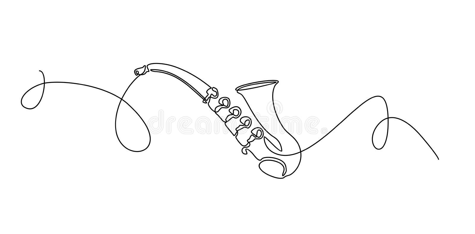 Saxophone Classical Music Instrument One Continuous Line Hand Drawing ...