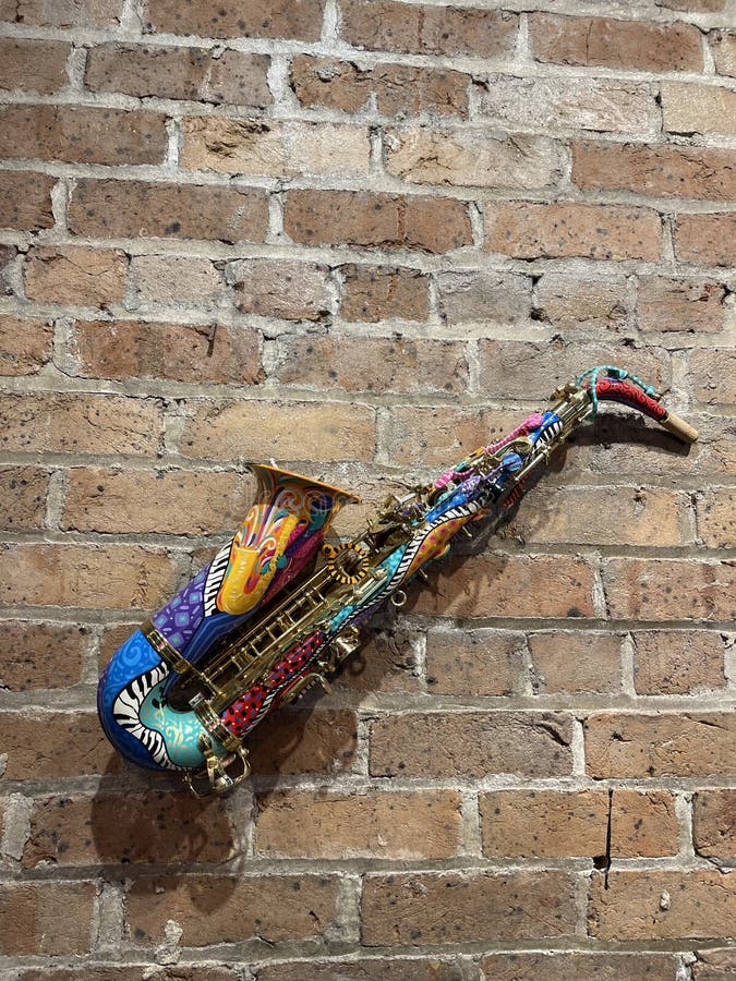 Saxophone Color Wall Bricks Instrument Stock Photo - Image of horn ...