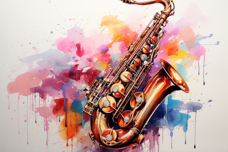 Saxophone with Colorful Paint Splashes in Abstract Art Stock Image ...