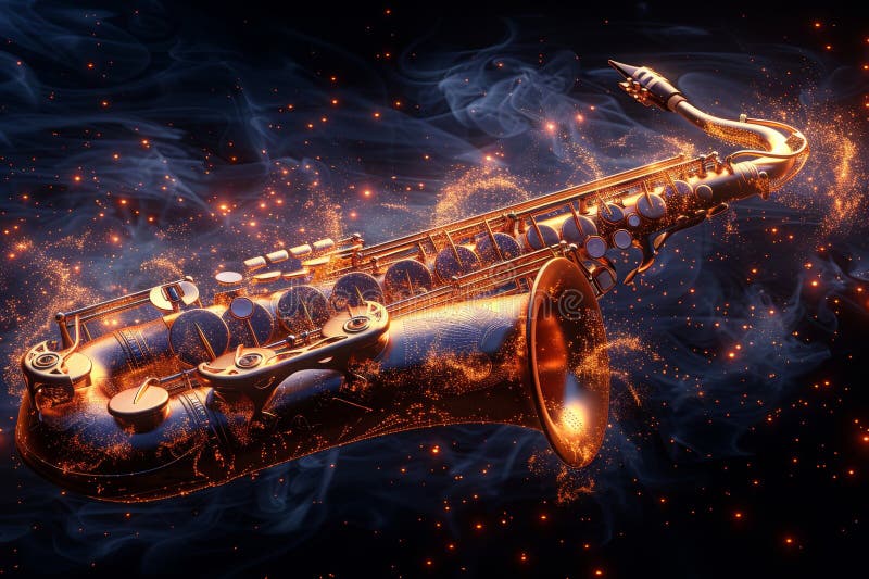 Saxophone Emitting Music Notes and Symbols on Dark Background, Creating ...