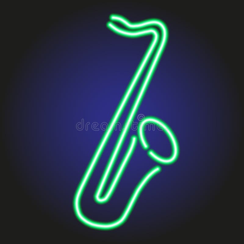 Saxophone Glowing Green Neon Outline on Dark Background Illustration ...