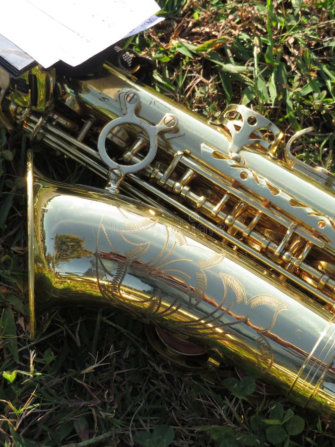 Saxophone on Grass during Marching Band Practice Stock Image - Image of ...