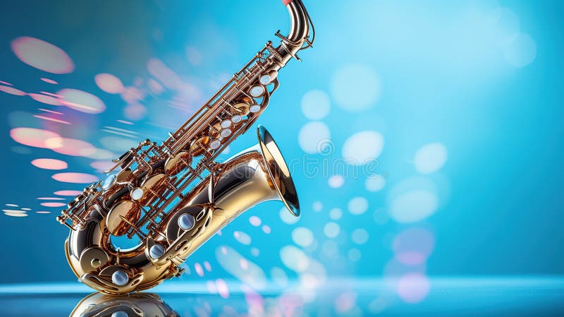 Saxophone on Light Blue Background, Generative Ai Stock Illustration ...