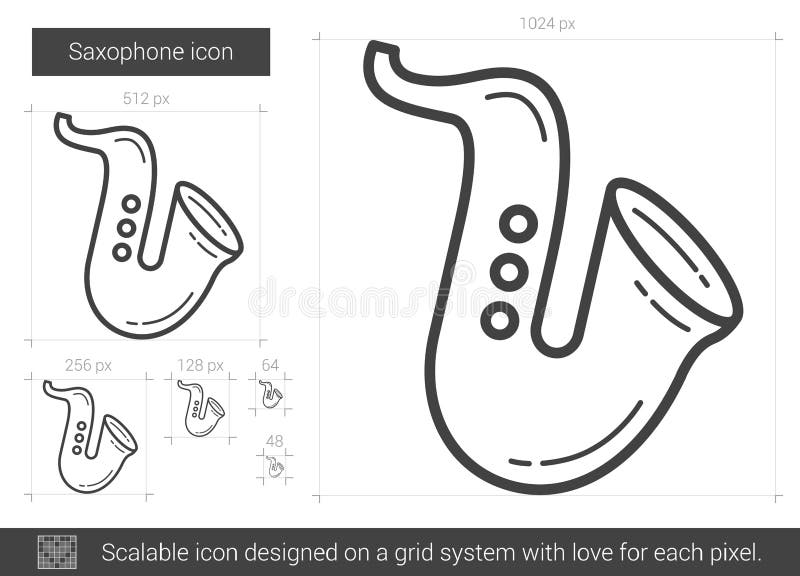 Saxophone line icon. stock vector. Illustration of instrument - 80695041
