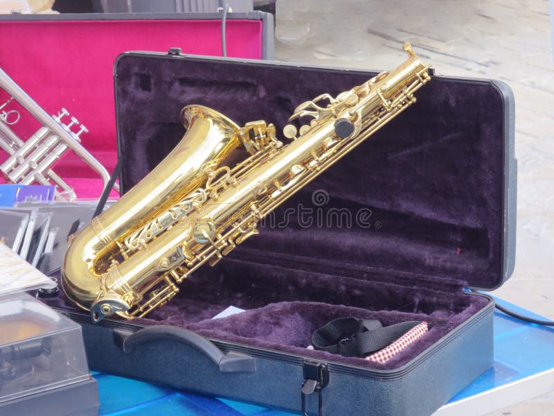 Saxophone Musical Instrument with Enclosure Stock Photo - Image of ...