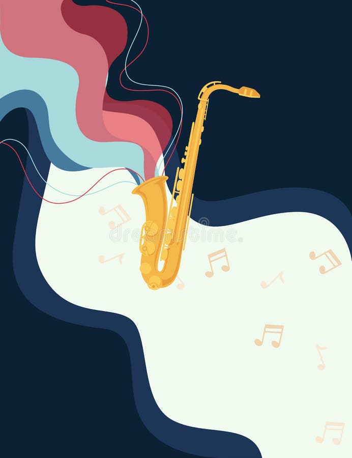 Saxophone Musical Instrument with Flowing Musical Notes Flat Vector ...