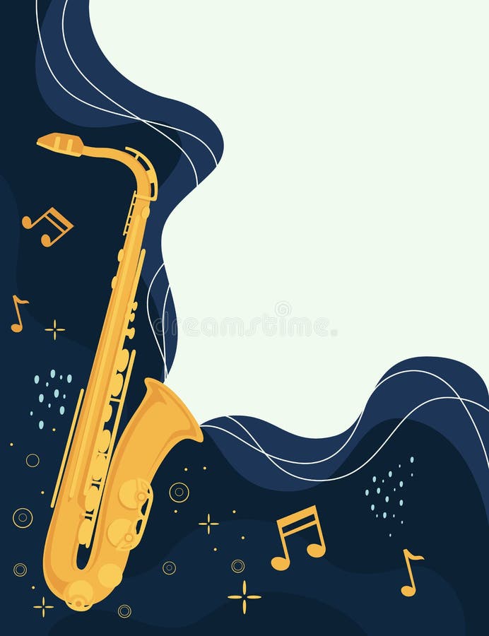 Saxophone Musical Instrument with Flowing Musical Notes Flat Vector ...