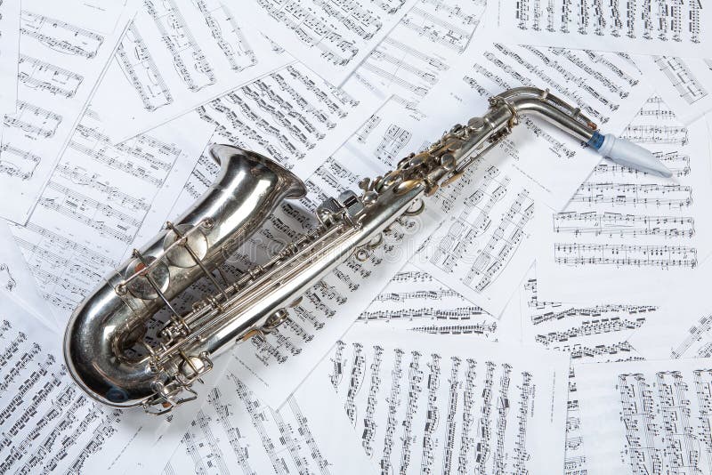 Saxophone and Notes stock image. Image of musical, instrument - 203841665