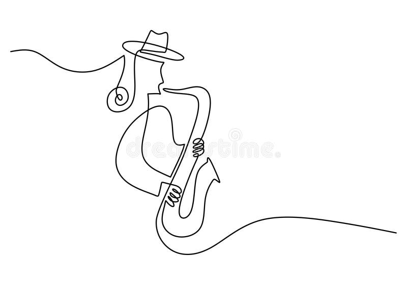 The Outline of a Jazz Saxophone is Shown in a Continuous One-line ...