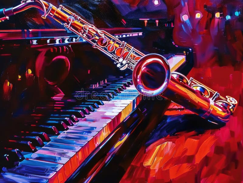 Saxophone on Piano Keyboard Stock Photo - Image of generated, decor ...