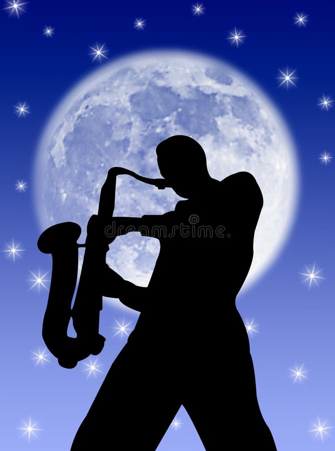 Saxophone Player in the Moon Stock Illustration - Illustration of waves ...