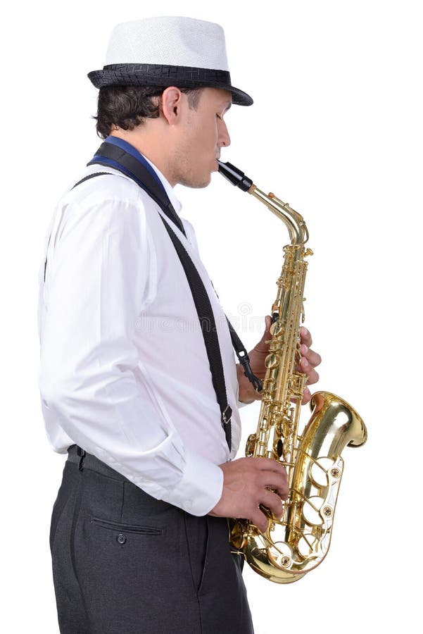 Young Man Playing on Saxophone Stock Photo - Image of gold, brass: 22003234