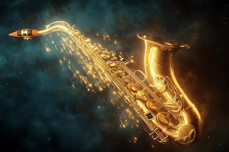Saxophone Shape Transforms into a Celestial Melody in an Ethereal Space ...