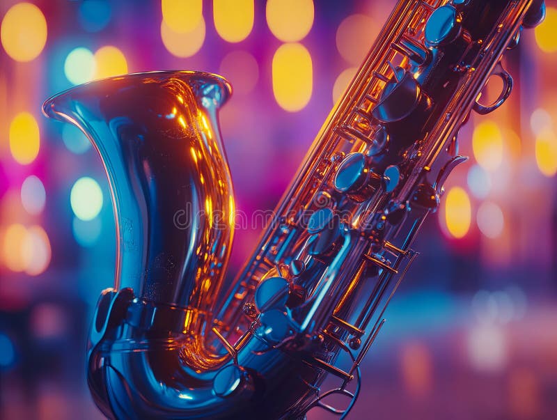 A Saxophone Sitting on Top of a Table in Front of a Colorful Background ...