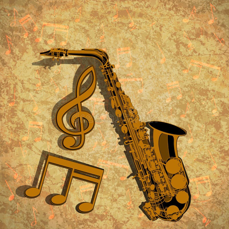 Saxophone Treble Clef and Musical Note on Textural Stock Vector ...
