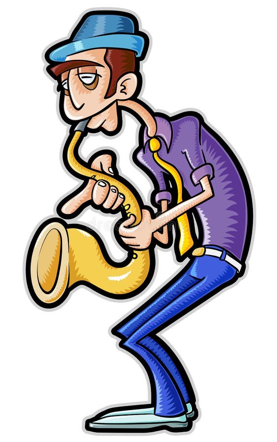 Caucasian Cartoon Saxophonist Man Stock Vector - Illustration of ...