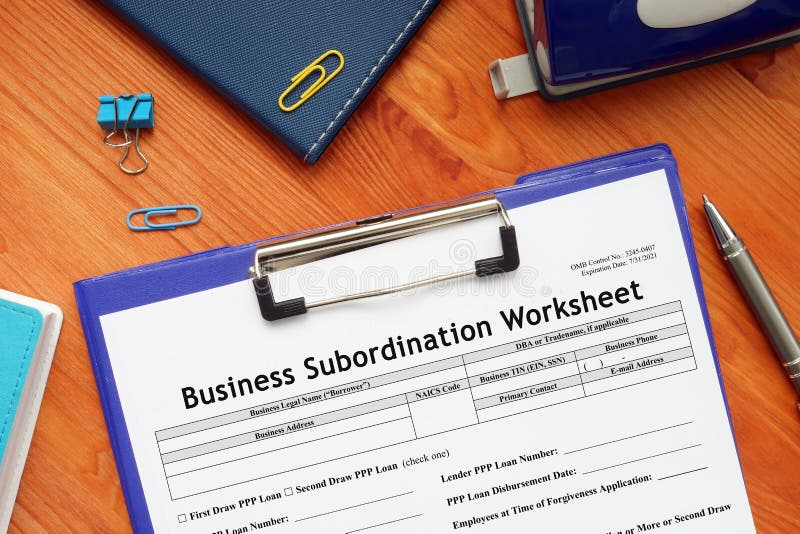 SBA Form Business Subordination Worksheet Stock Photo - Image of loan ...