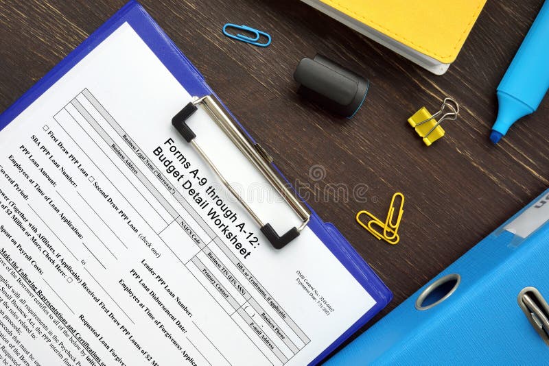 SBA Form Forms a-9 through a-12: Budget Detail Worksheet Stock Image ...