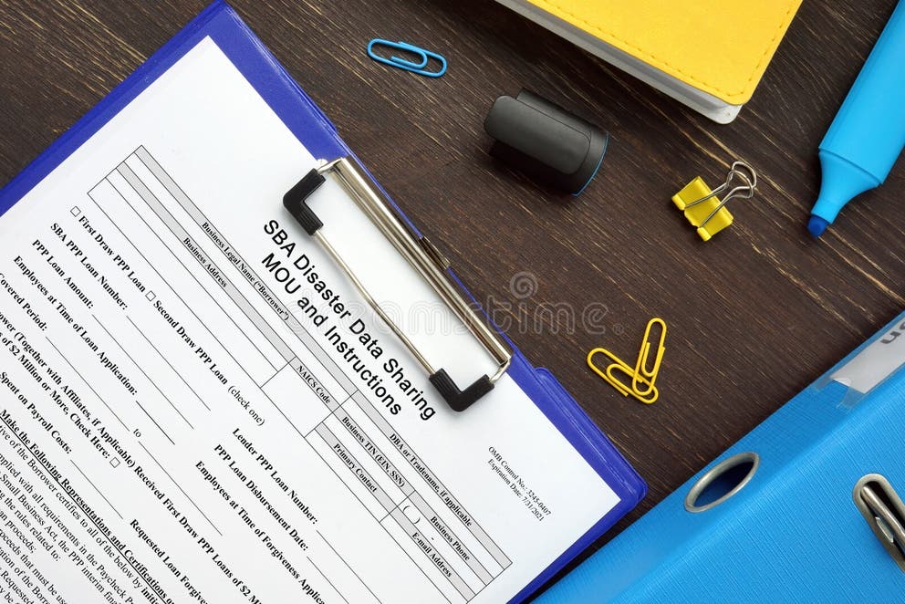 SBA Form SBA Disaster Data Sharing MOU and Instructions Stock Image ...