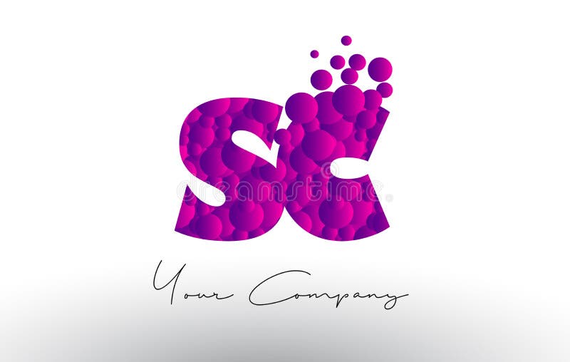 SC S C Dots Letter Logo with Purple Bubbles Texture. Stock Vector ...