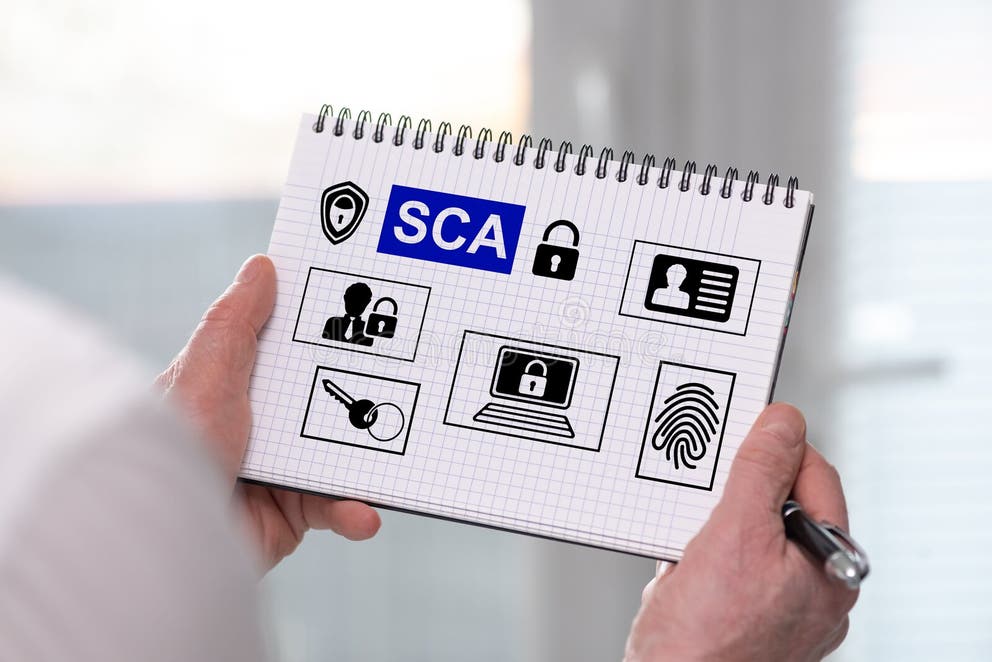 Sca concept on a notepad stock image. Image of hand - 360300937