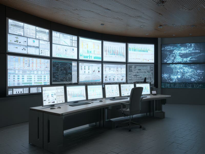 SCADA Control Room Empty Multi Display 06d1 Workflow Layout, Abstract ...