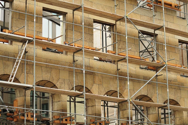 Scaffold at Facade of Empty Historic Building Stock Image - Image of ...