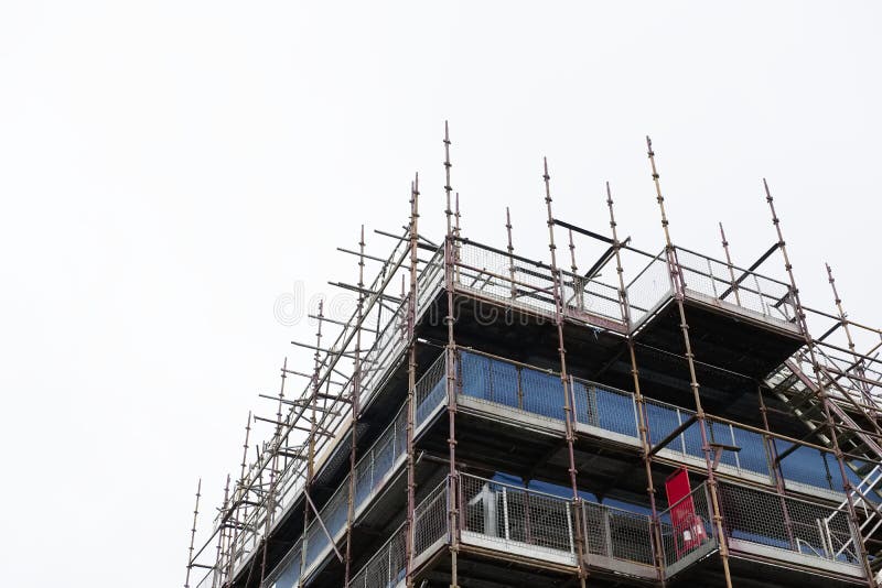 Scaffold High Erected at Building Construction Site White Clear Sky ...