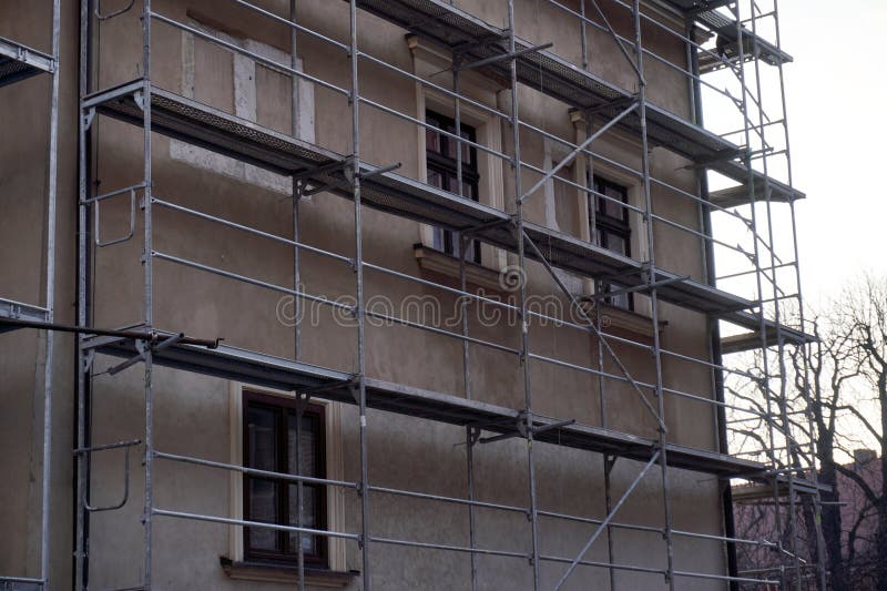 Scaffolding Around the Old Building Renovation Facade Stock Photo ...