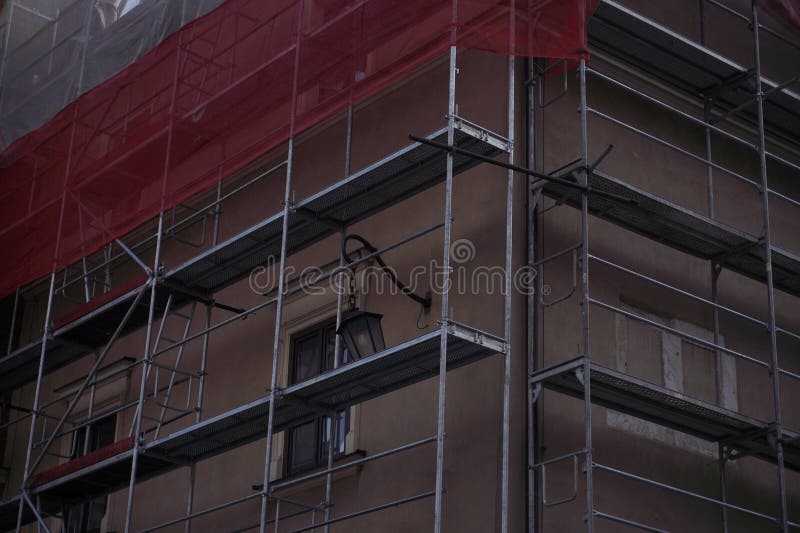 Scaffolding Around the Old Building Renovation Facade Stock Image ...