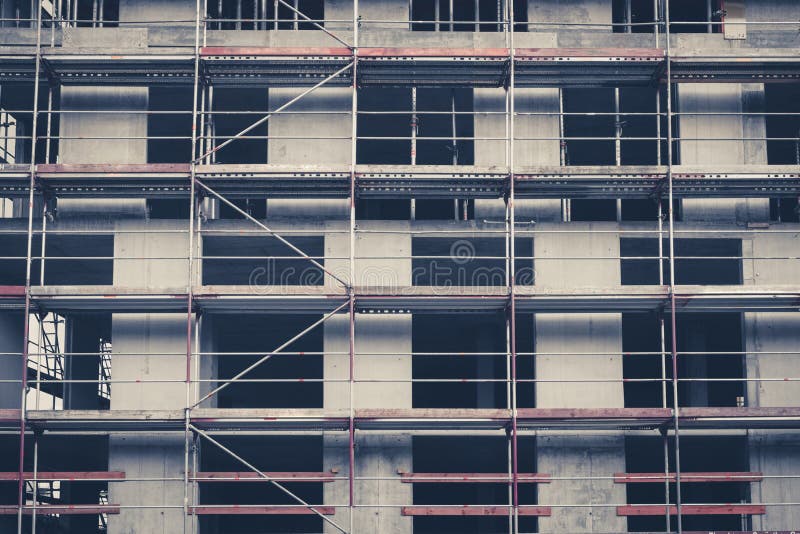 Scaffolding on Building Facade Under Construction , Frontal Stock Image ...